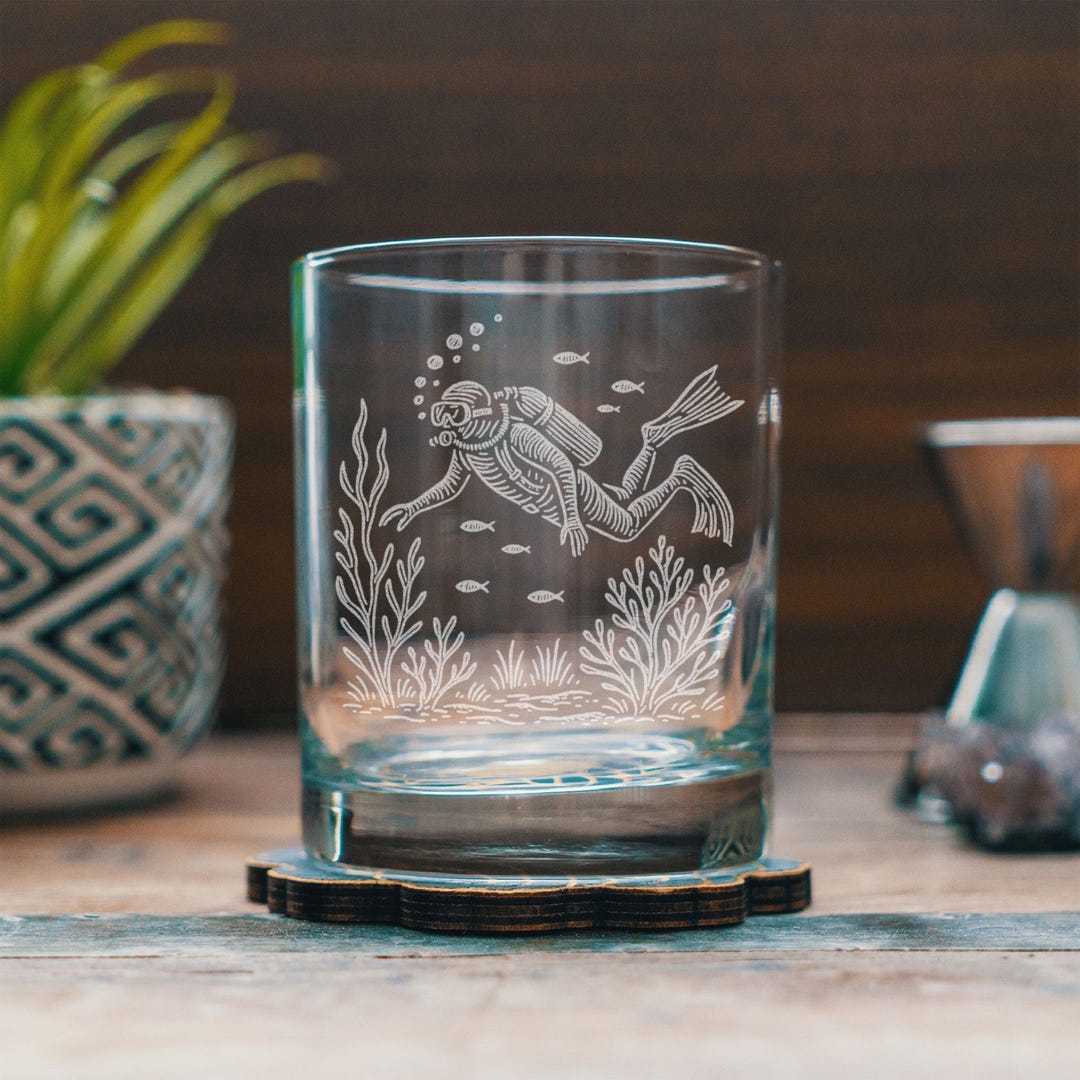 Scuba Diver Glass | Laser Etched Ocean Explorer Pint | Engraved Gift ...
