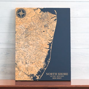 North Shore, New Jersey Map | Engraved Wood Coastal Chart Wall Art Sign ...