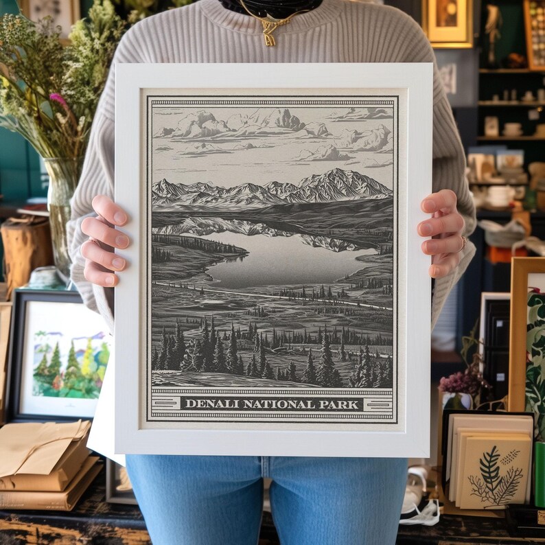 Denali National Park Lithograph Style Print - Vintage Alaska Archival ...