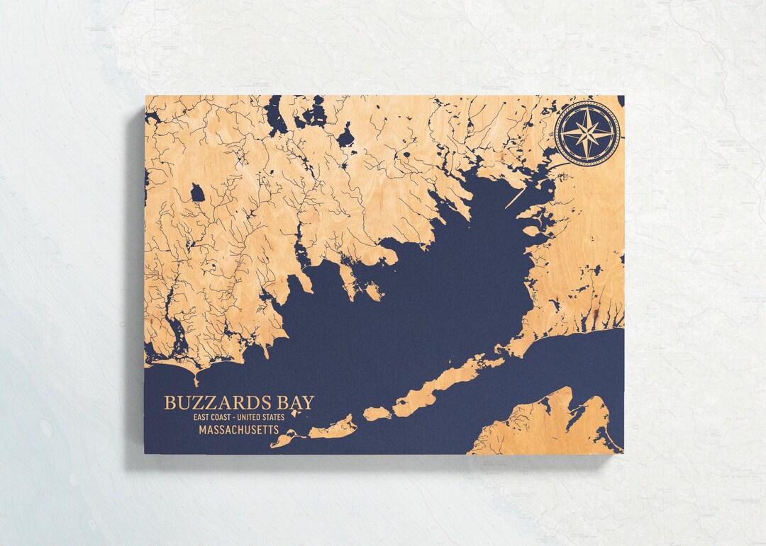 Buzzards Bay, Massachusetts Map | Engraved Wood Coastal Chart Wall Art ...