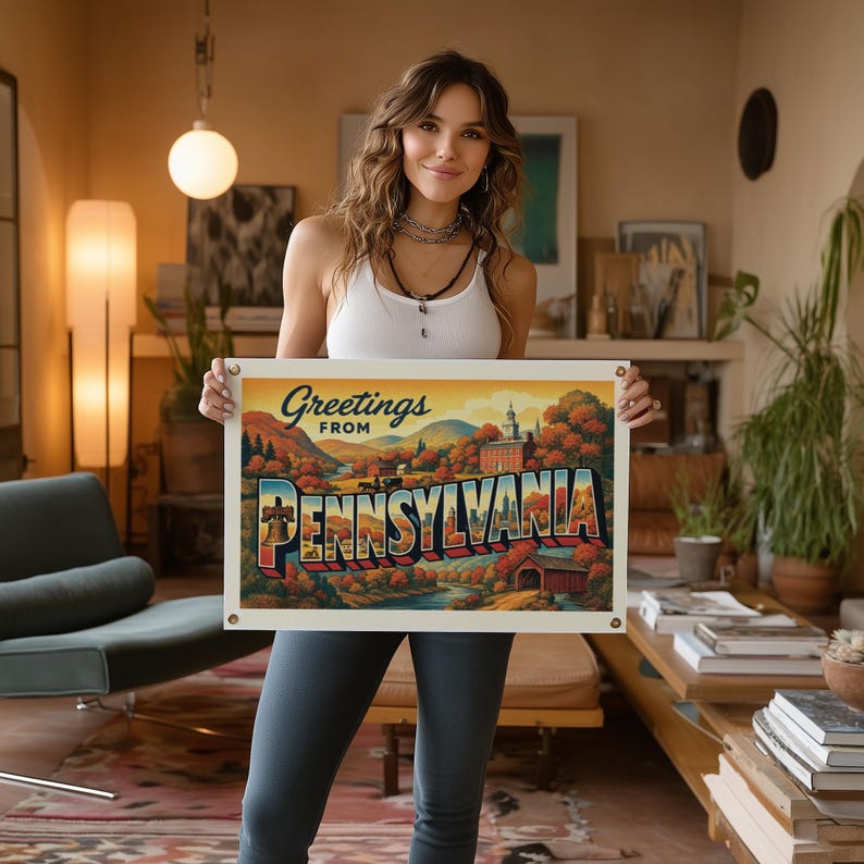 Pennsylvania Felt Banner | Retro Greetings From Travel Wall Art ...