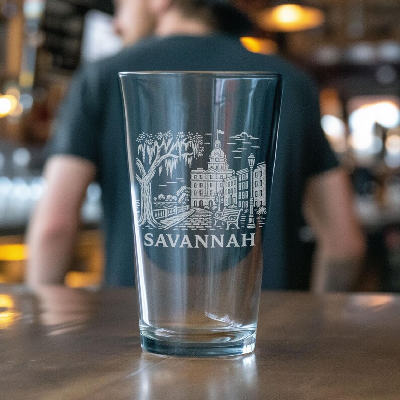 Savannah Georgia Glass | Laser Etched Travel Glassware, Engraved Scenic ...