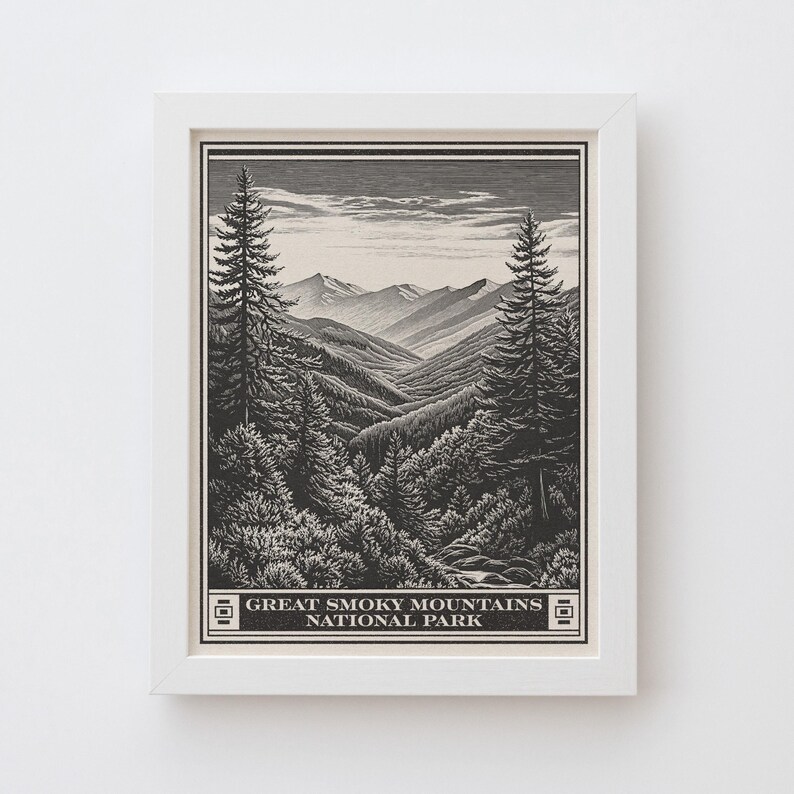 Great Smoky Mountains National Park Lithograph Style Print - Vintage ...