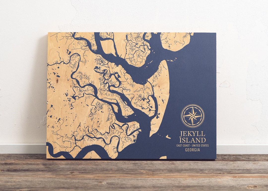 Jekyll Island, Georgia Map | Engraved Wood Coastal Wall Art Sign, Beach ...