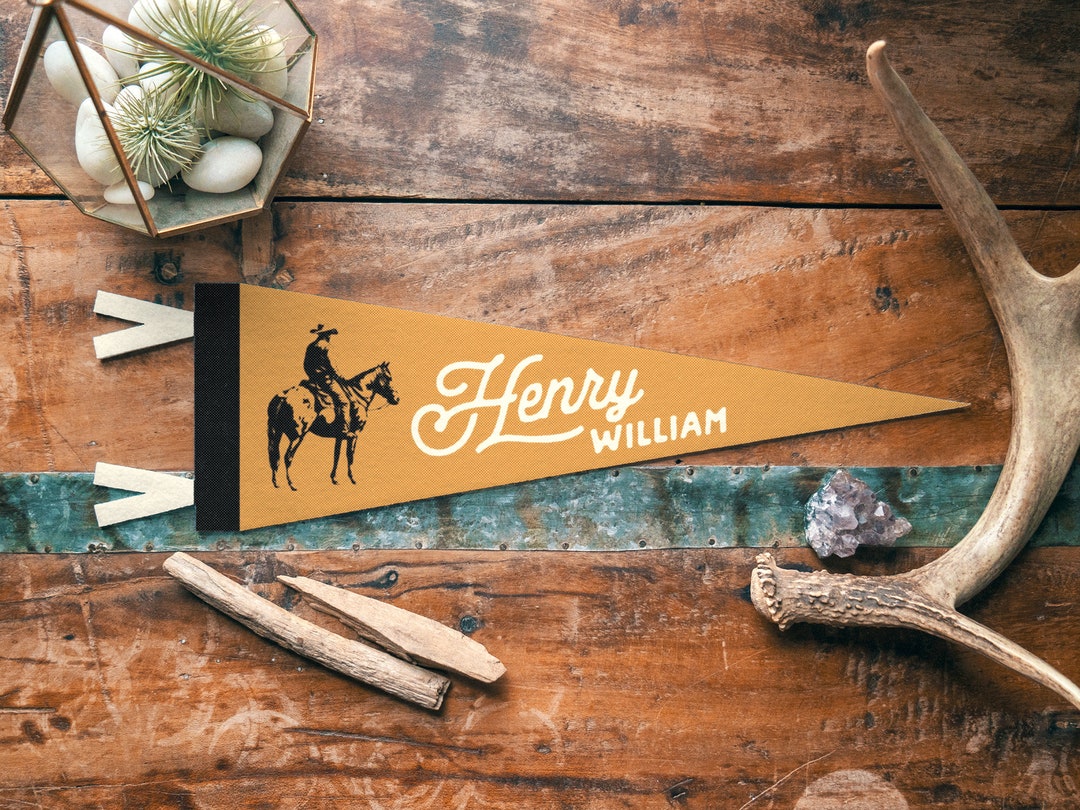 Cowboy Custom Name Sign Felt Pennant | Vintage Wild West Banner, Kids ...