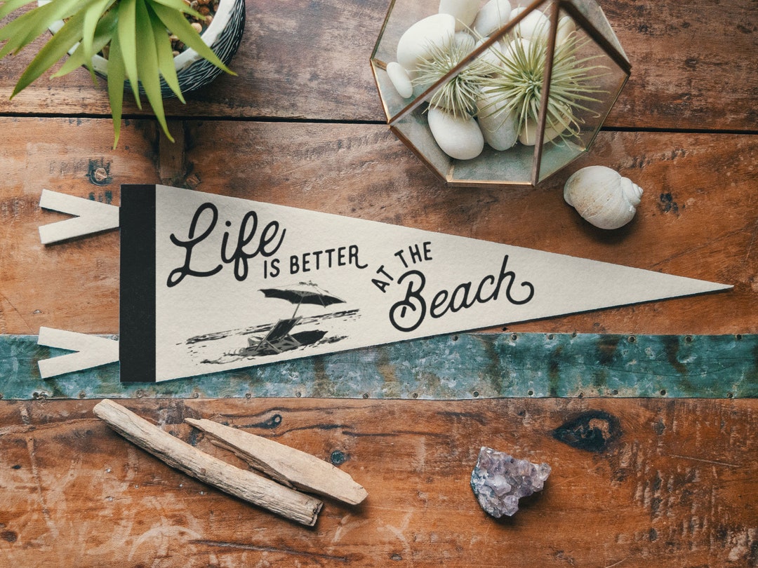 Life is Better at the Beach Felt Pennant | Vintage Camp Banner ...