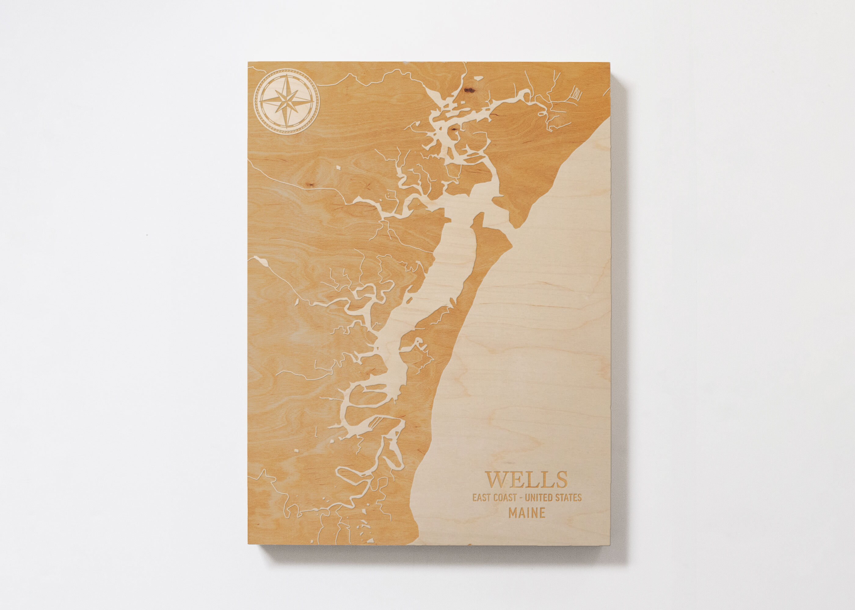 Wells Maine Map Engraved Wood Coastal Chart Wall Art Sign | Etsy