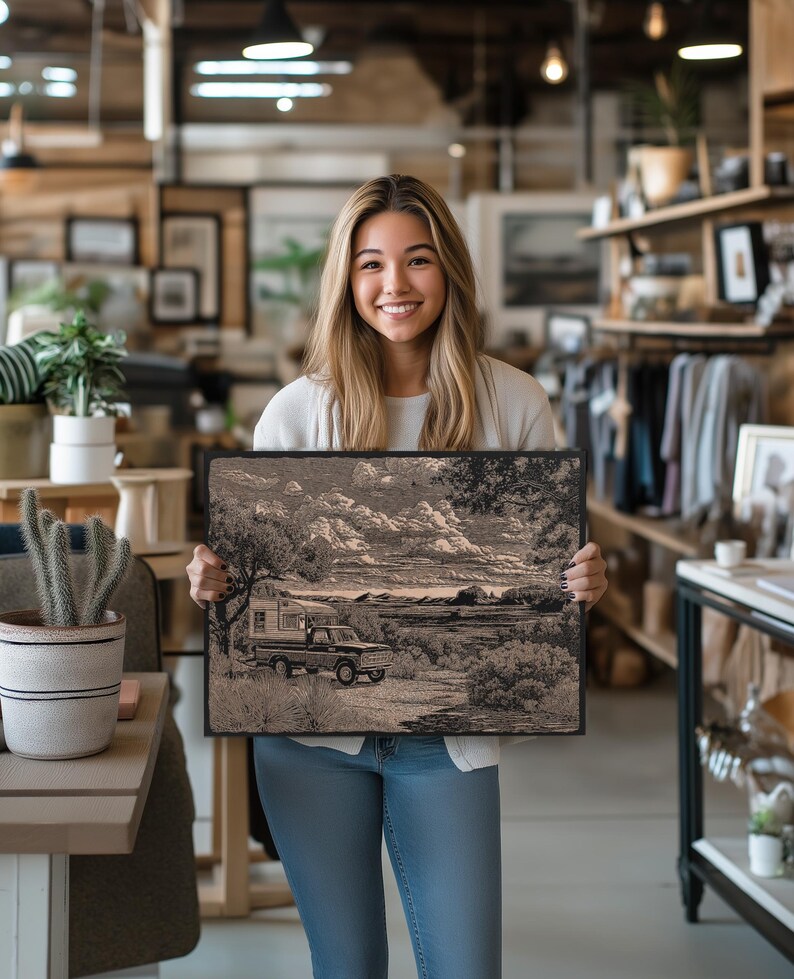 Truck Camper on a Campsite in Desert Wall Art | Nature Inspired ...
