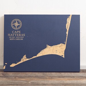 Cape Hatteras, North Carolina Map | Engraved Wood Coastal Chart Wall ...