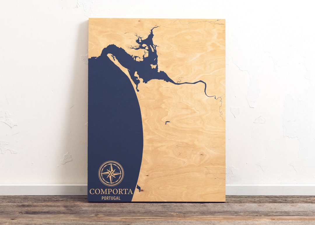 Comporta, Portugal Map | Engraved Wood Coastal Chart Wall Art Sign ...