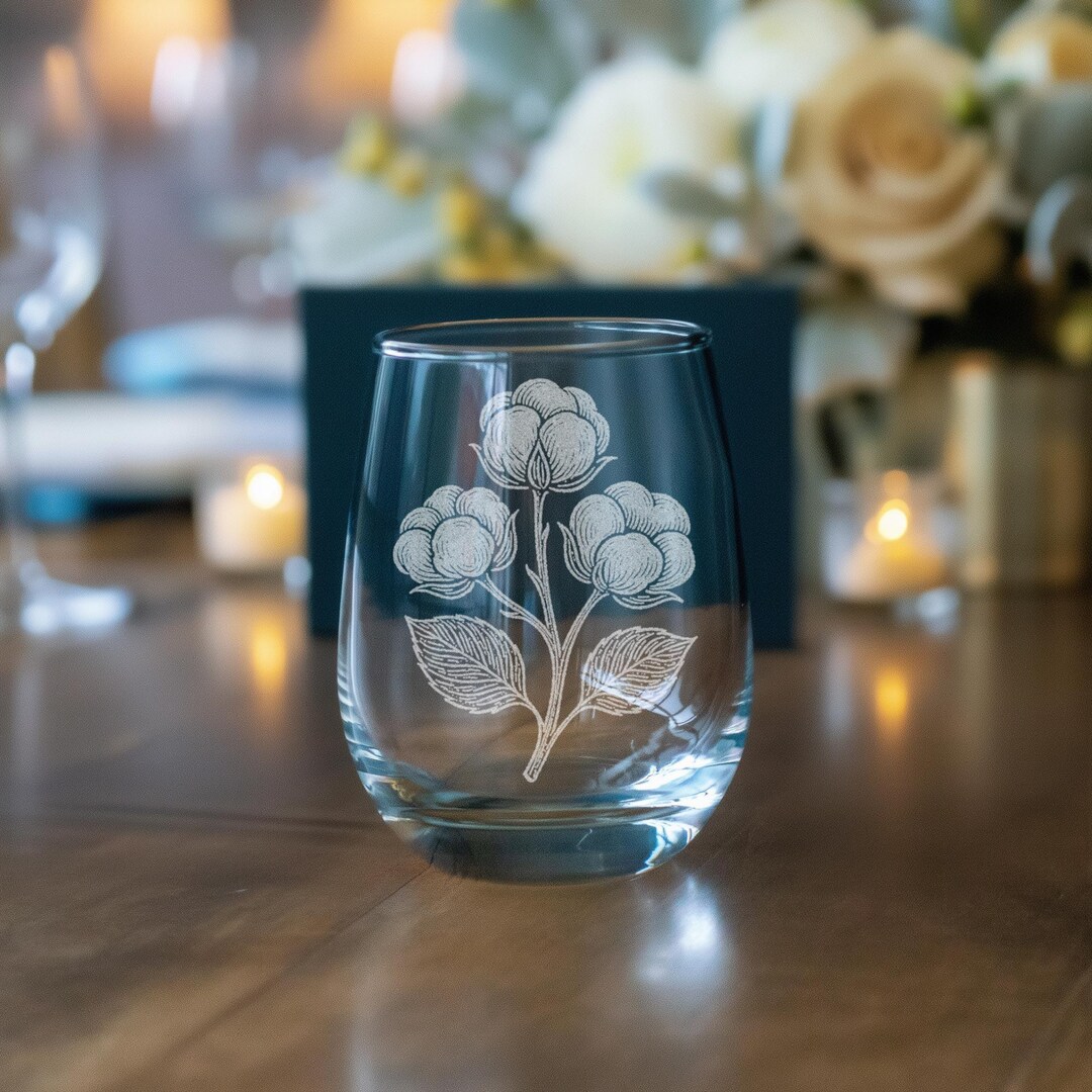 Cotton Stem Glasses | Etched Farmhouse Botanical Whiskey, Wine, Pint ...