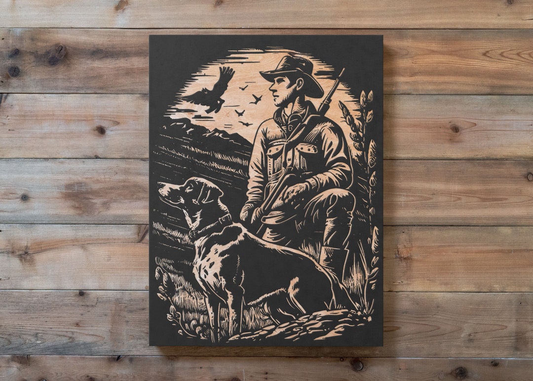 Hunting Scene Engraved Birch Wood Panel | Outdoorsy Gift Rustic Home ...