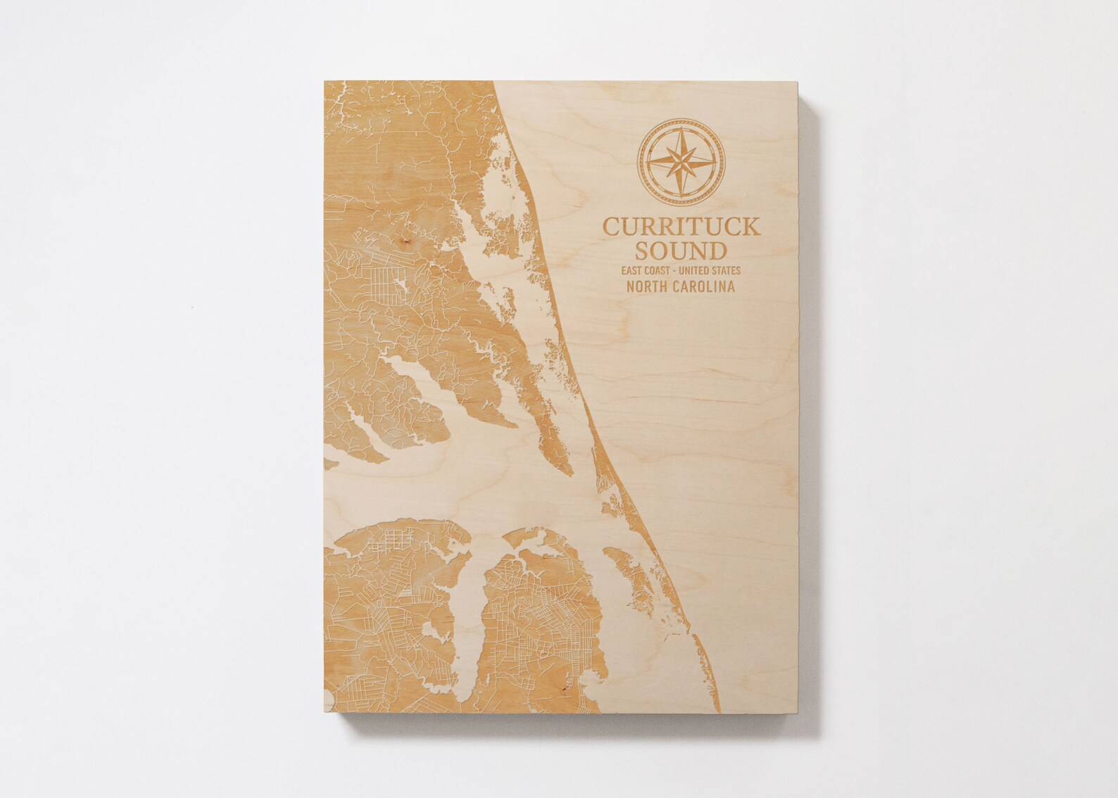 Currituck Sound North Carolina Map Engraved Wood Coastal - Etsy