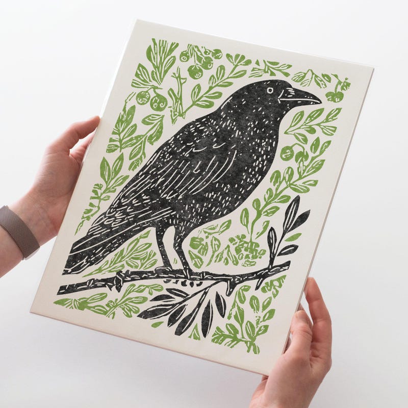 Crow Linocuts - Etsy
