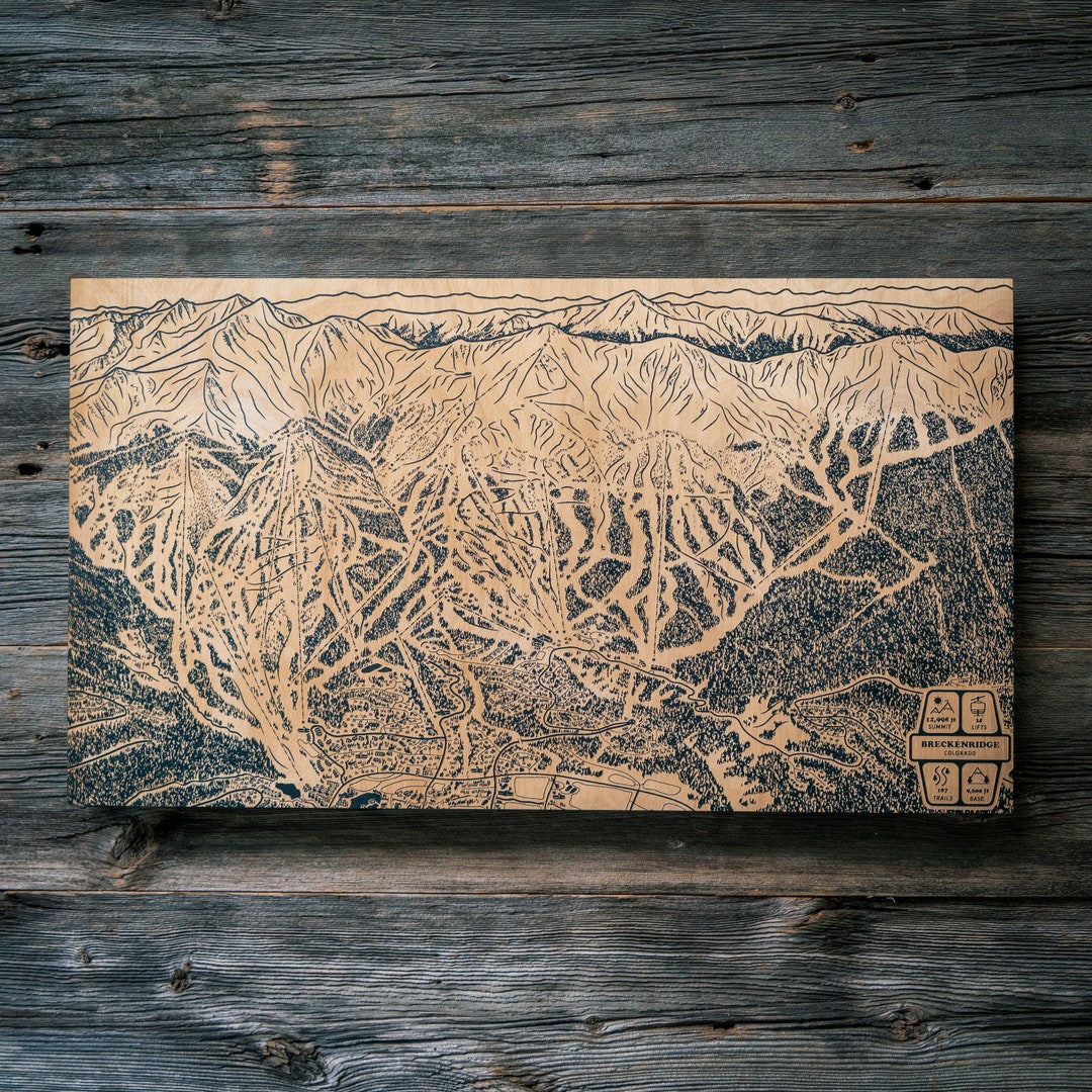 Breckenridge Colorado Ski Trail Map | Engraved Wood Wall Art, Winter ...