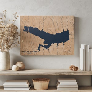 Harlan County Lake Nebraska Custom Lake Map Home Decor, Personalized ...