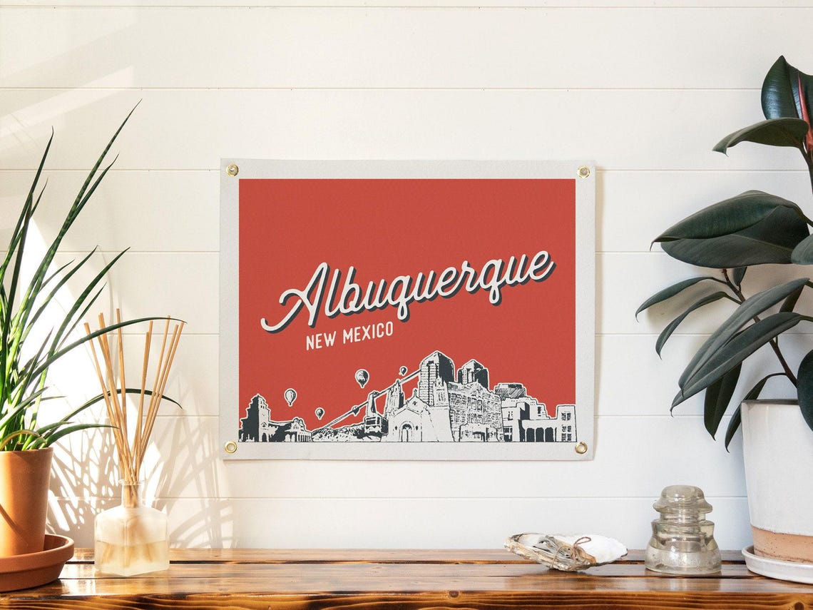 Albuquerque, New Mexico Felt Poster Banner | City Skyline Wall Art ...