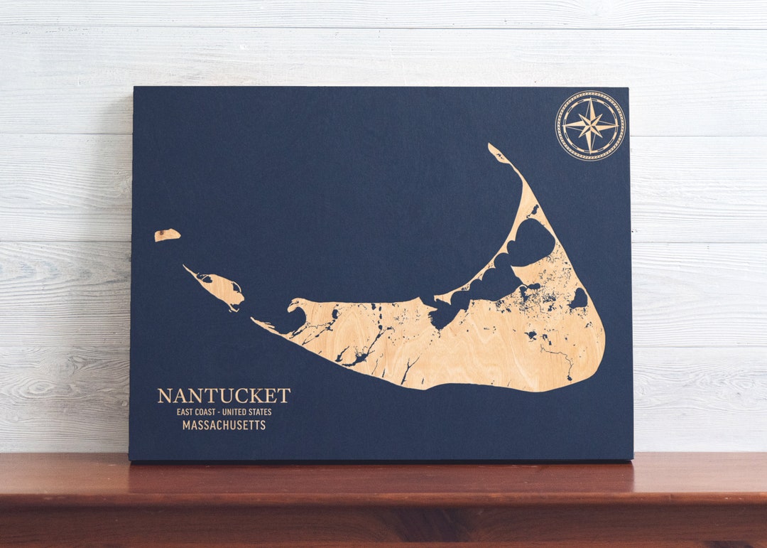 Nantucket, Massachusetts Map | Engraved Wood Coastal Chart Wall Art ...