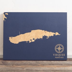 Vieques, Puerto Rico Map | Engraved Wood Coastal Chart Wall Art Sign ...