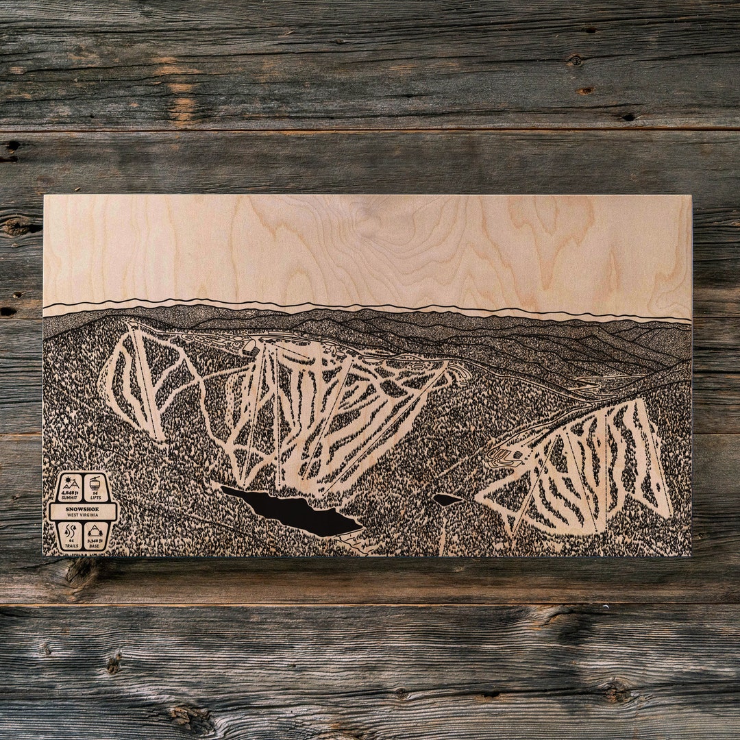 Snowshoe, West Virginia Ski Trail Map | Engraved Wood Wall Art, Winter ...