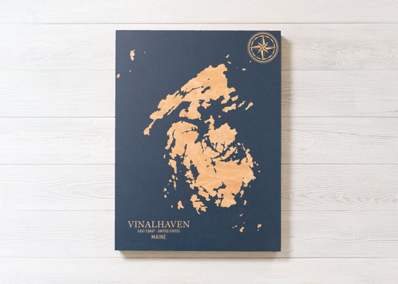 Vinalhaven Maine Map Engraved Wood Coastal Chart Wall Art | Etsy