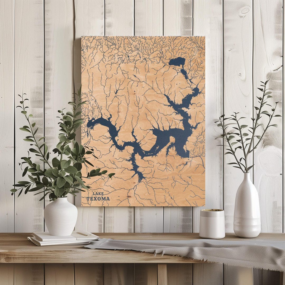 Lake Texoma Texas | Custom Lake Map Home Decor, Personalized Lake House ...