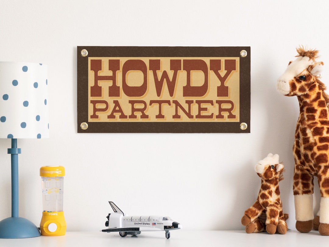 Howdy Partner Felt Poster Banner Western Cowboy Wall Art Print Gift ...
