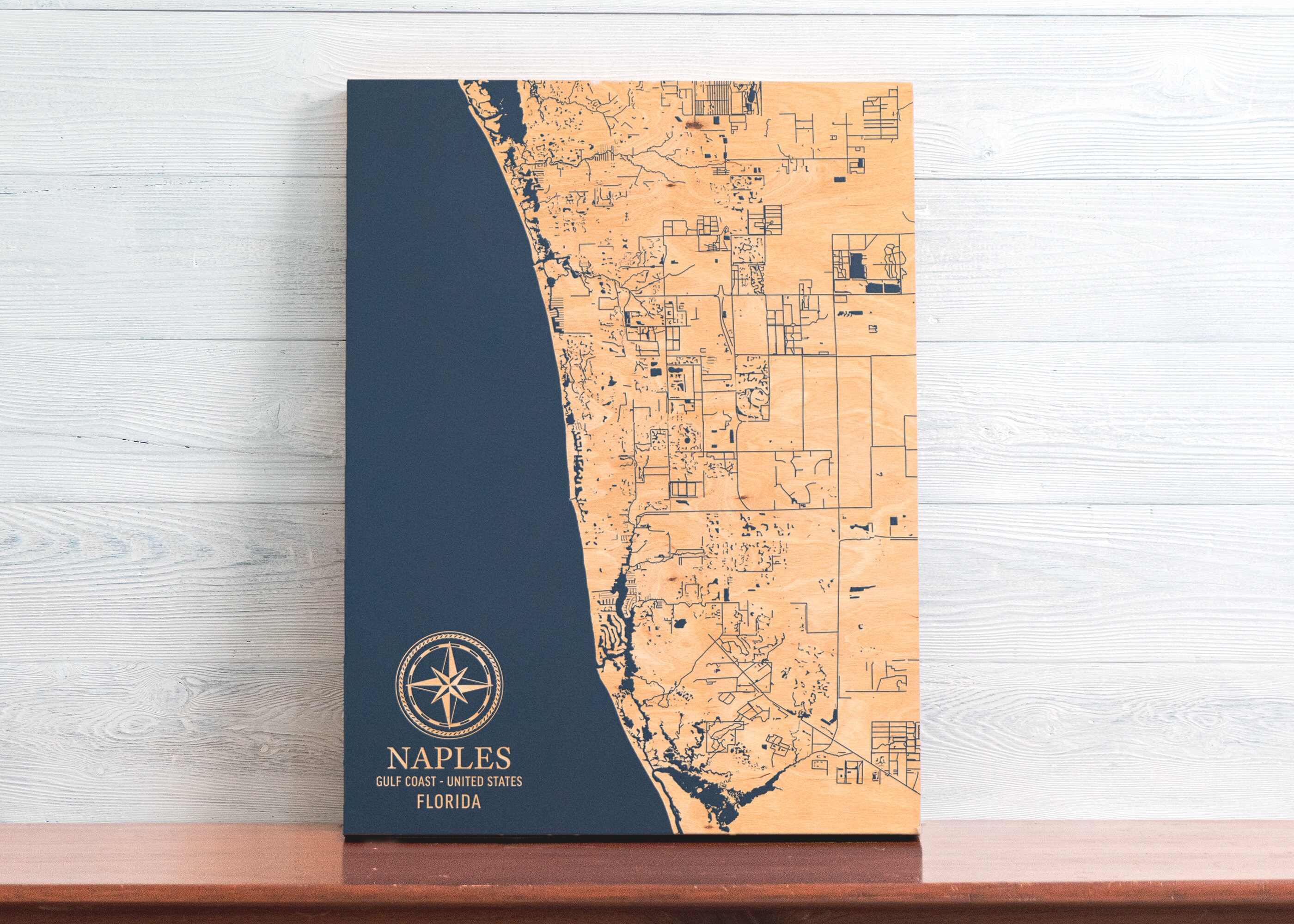 Naples Florida Map Engraved Wood Coastal Wall Art Sign | Etsy