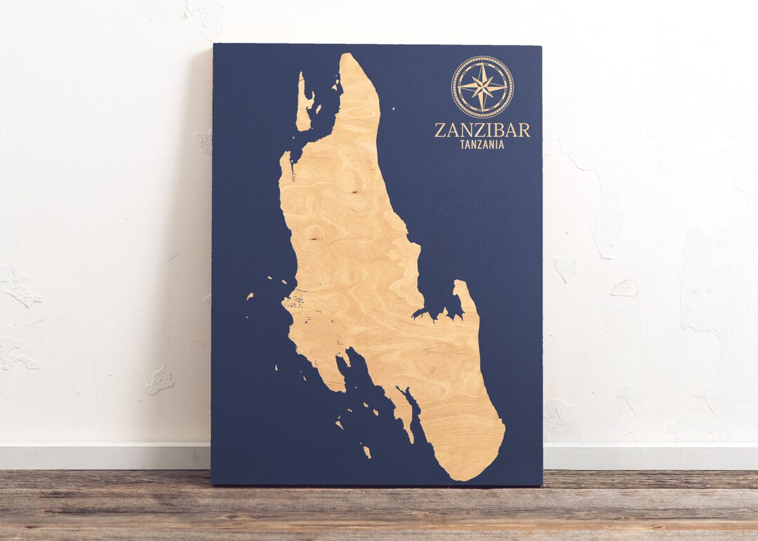 Zanzibar, Tanzania Map Engraved Wood Coastal Chart Wall Art Sign, Beach ...