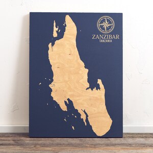 Zanzibar, Tanzania Map Engraved Wood Coastal Chart Wall Art Sign, Beach ...