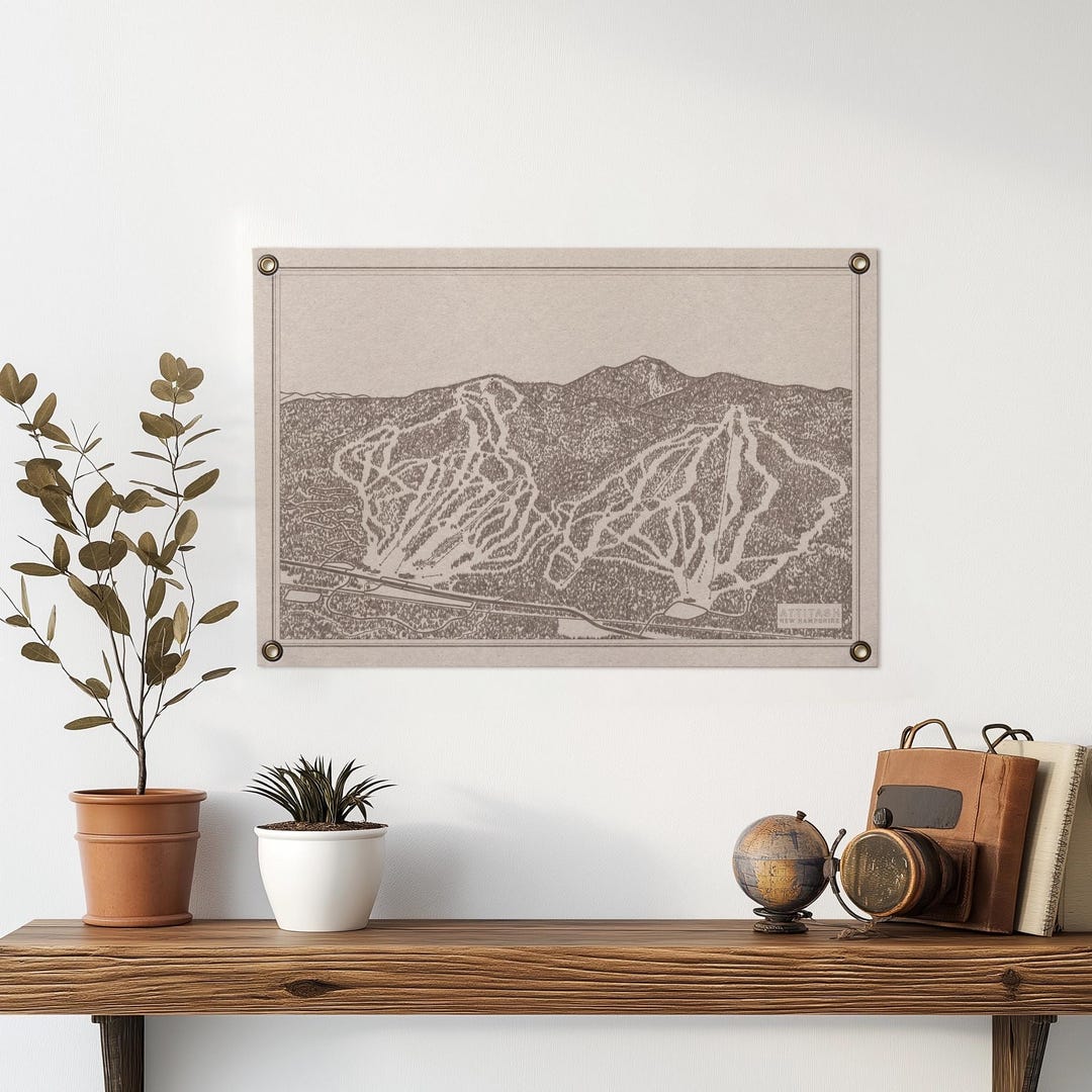 Attitash New Hampshire Mountain Trail Map Felt Poster Banner | Vintage ...