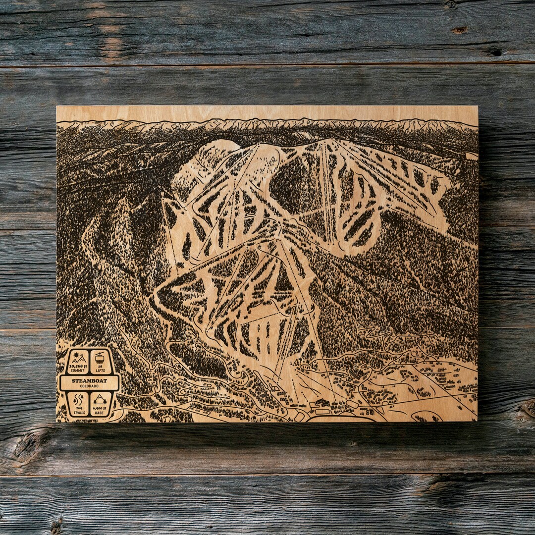Steamboat Colorado Ski Trail Map | Engraved Wood Wall Art, Winter Cabin ...