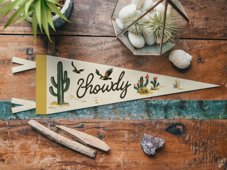 Howdy Felt Pennant | Vintage Wild West Cowboy Banner, Inspirational ...