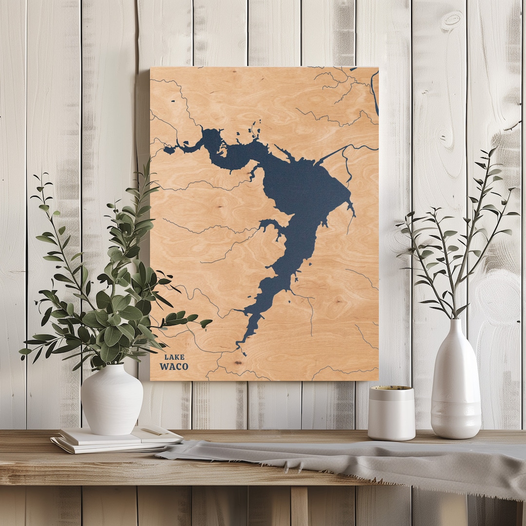 Lake Waco Texas Custom Lake Map Home Decor, Personalized Lake House ...