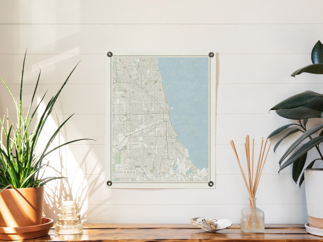 Chicago Illinois Map Felt Poster Banner | Vintage Inspired Design Gift ...