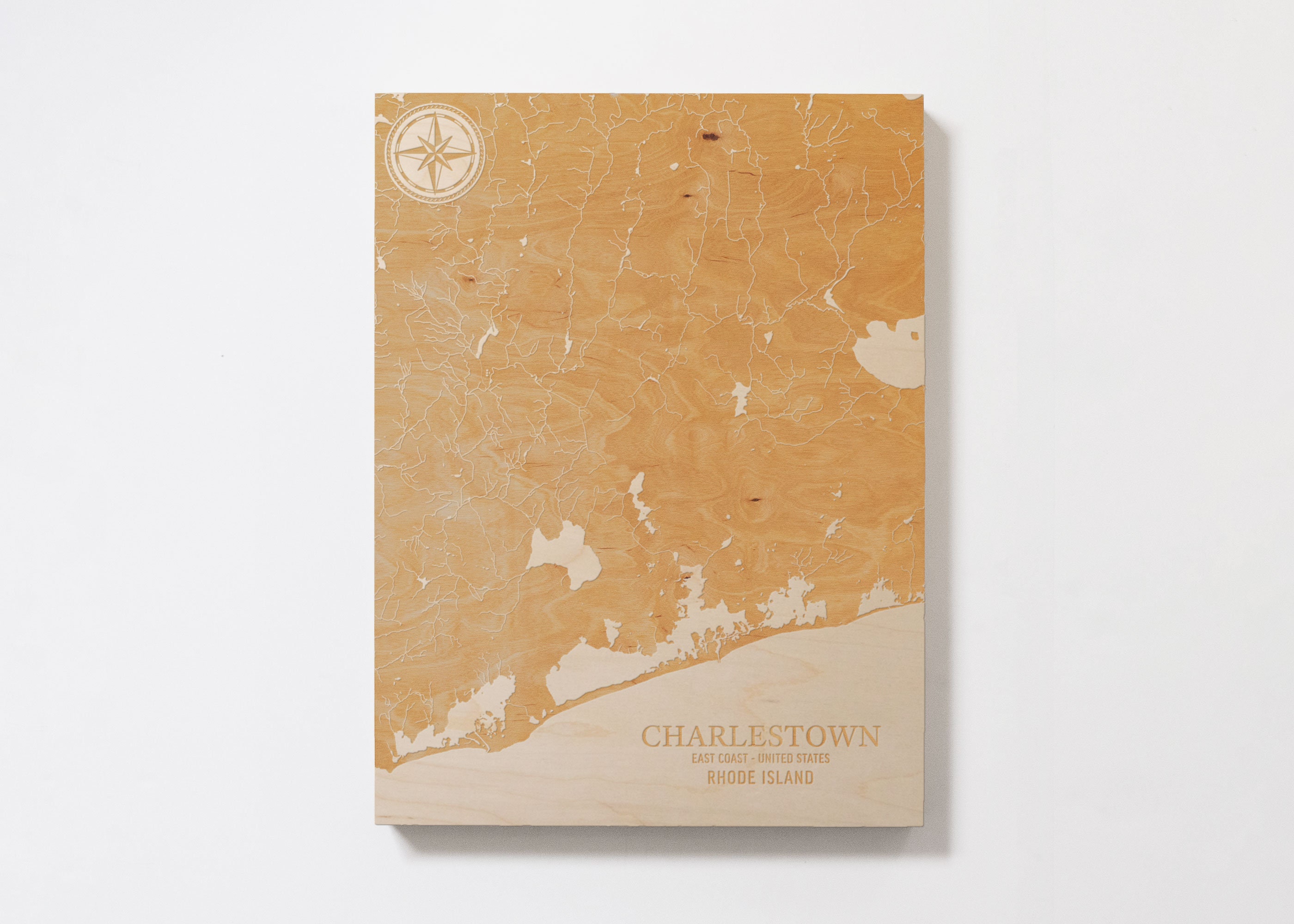 Charlestown Rhode Island Map Engraved Wood Coastal Chart - Etsy