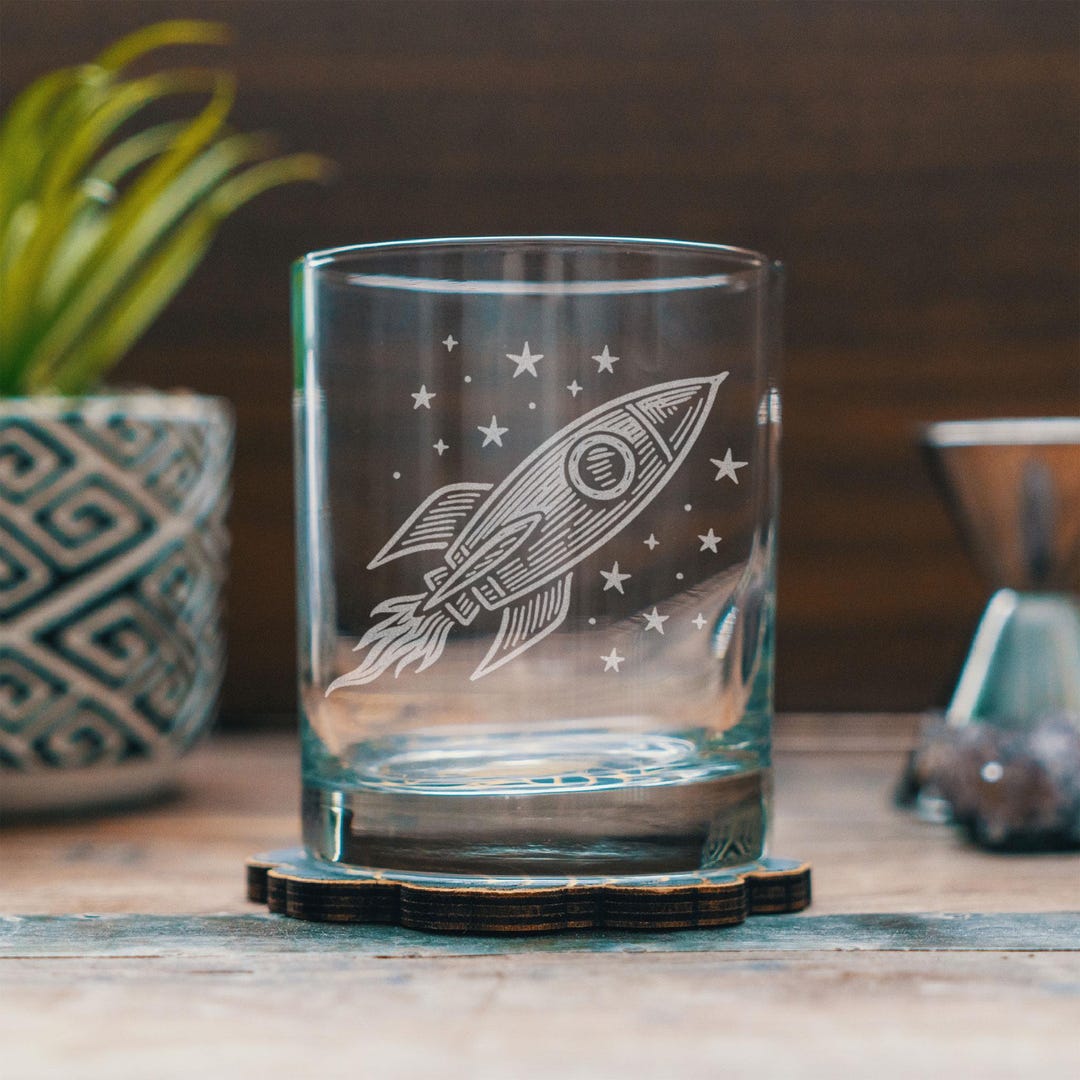 Rocket Ship Glass | Etched Space Glasses With Retro Rocket Design ...