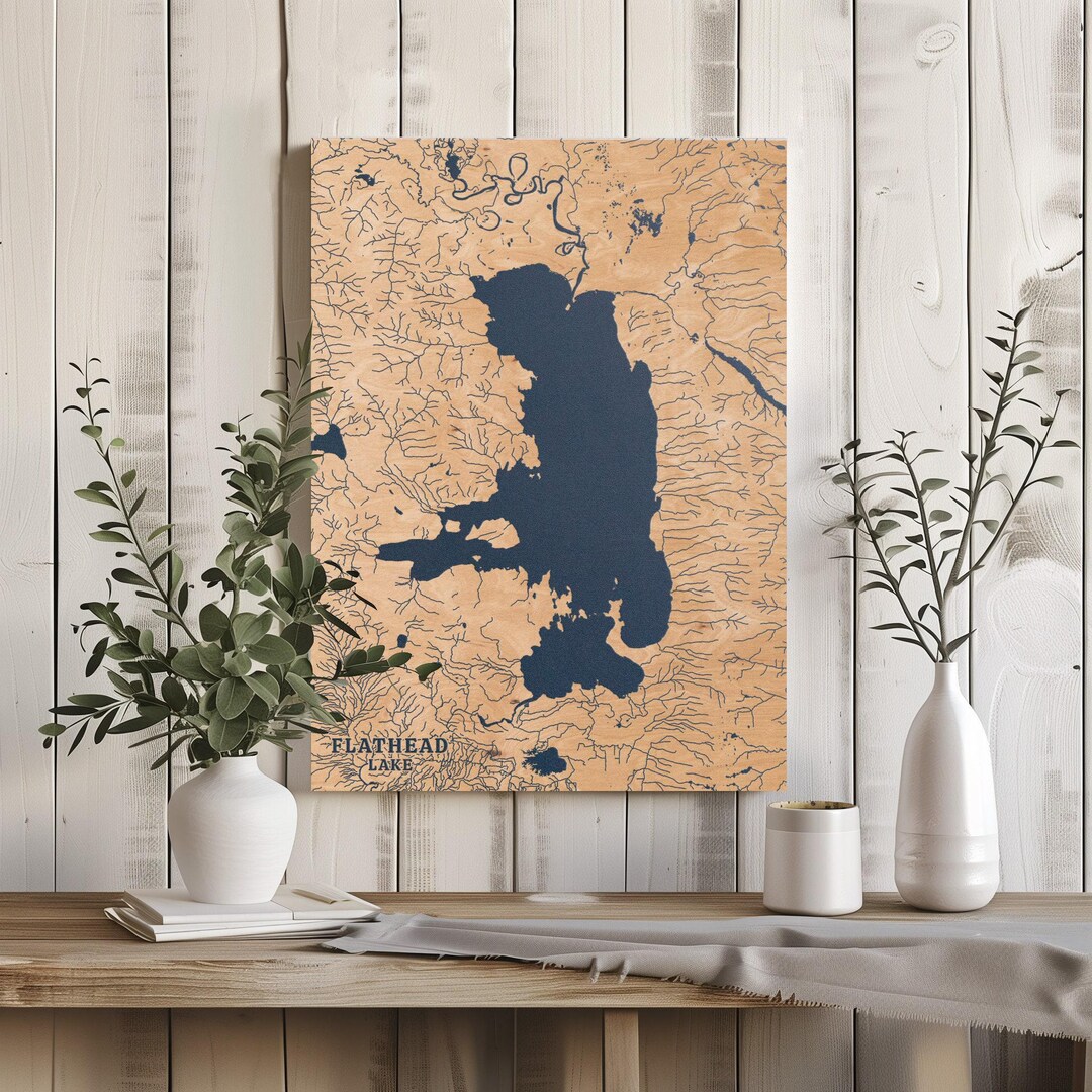 Flathead Lake Montana | Custom Lake Map Home Decor, Personalized Lake ...