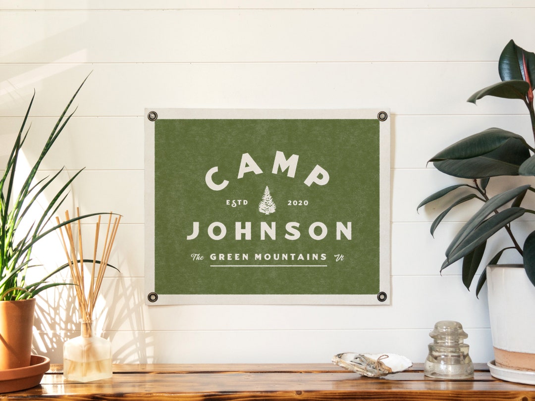Custom Camp Name Sign Felt Banner | Classic Vintage Style Typography ...