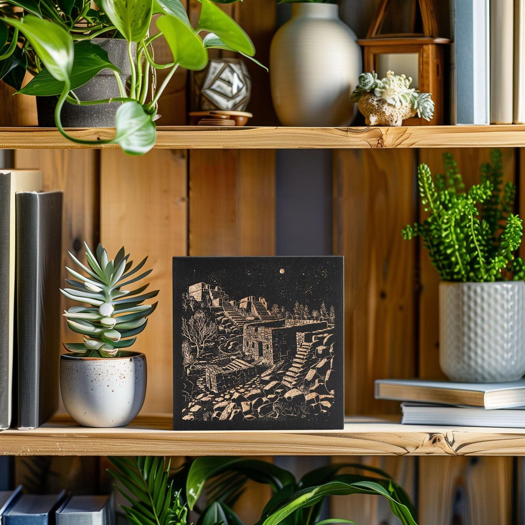 New Mexico Aztec Ruins Engraved Birch Wood Panel | Linocut Block Print ...