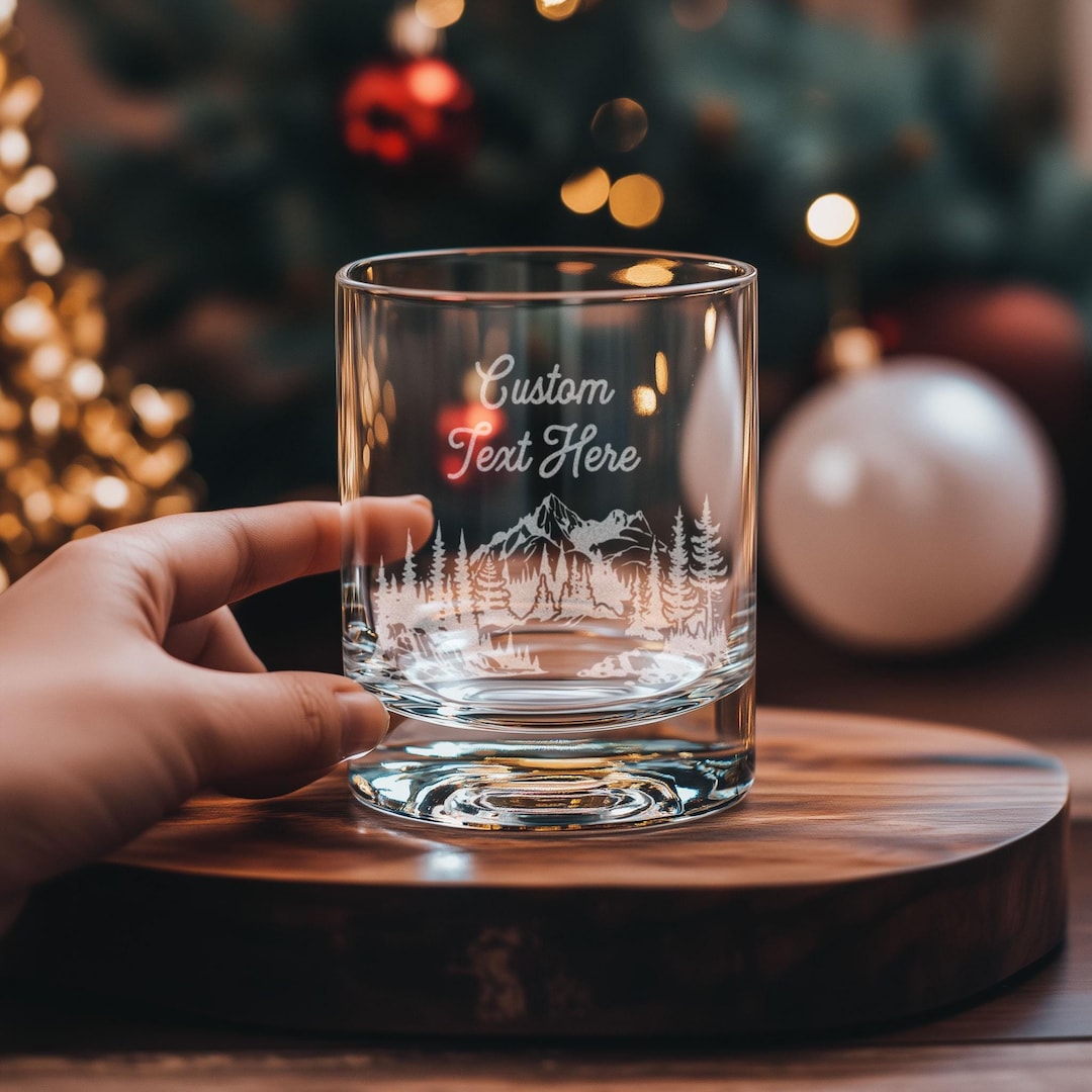 Custom Name Text Engraved Glasses - Mountain Theme | Personalized ...