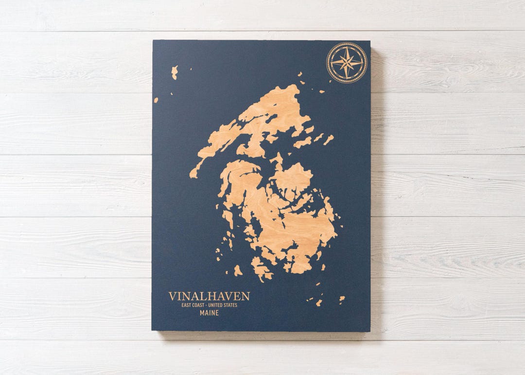 Vinalhaven, Maine Map | Engraved Wood Coastal Chart Wall Art Sign ...