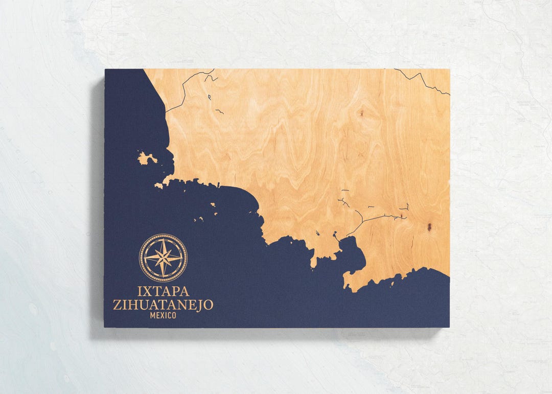 Ixtapa & Zihuatanejo, Mexico Map | Engraved Wood Coastal Chart Wall Art ...