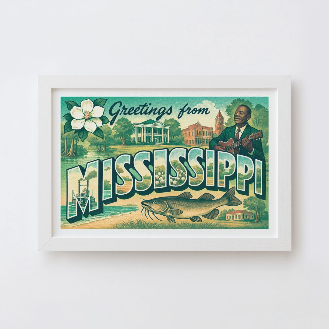Mississippi Postcard Art Print | Greetings From Mississippi Vintage ...