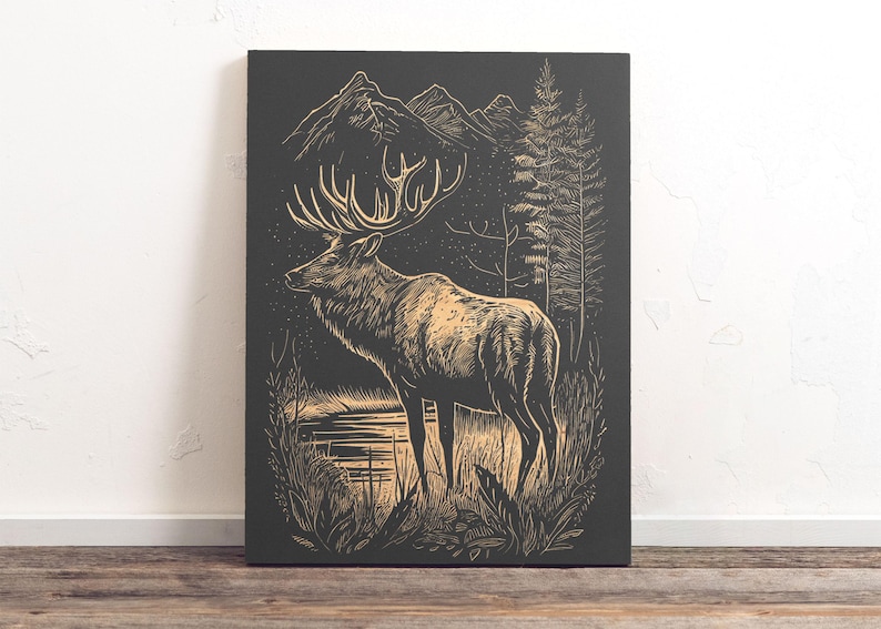 Elk Scene Engraved Birch Wood Panel | Outdoorsy Gift Rustic Home Wall ...