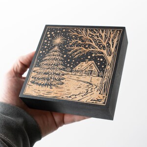Home for the Holidays Mini Engraved Birch Wood Panel | Block Print ...