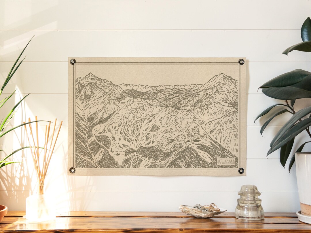 Mount Baker Washington Trail Map Felt Poster Banner Vintage Ski ...