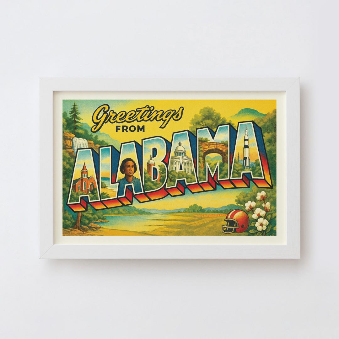 Alabama Postcard Art Print | Greetings From Alabama Vintage Style Wall ...