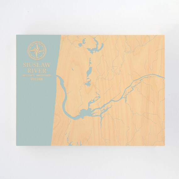 Siuslaw River Oregon Map Engraved Wood Wall Art Nautical | Etsy