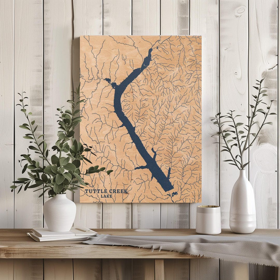 Tuttle Creek Lake Kansas | Custom Lake Map Home Decor, Personalized ...